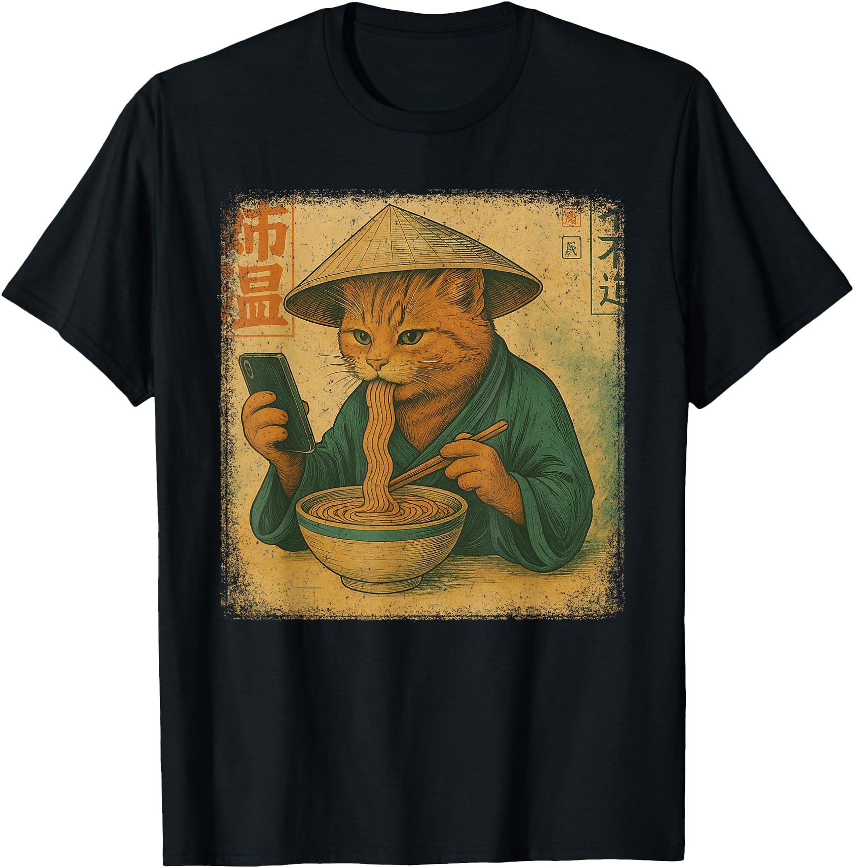 Funny Japanese cat Eat Ramen and Scroll Phone Anime Kitten